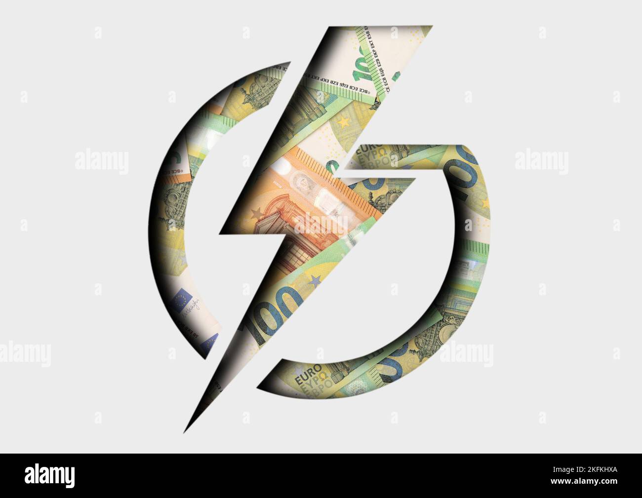 Worldwide energy costs with flash symbol and euro banknotes. Energy ...