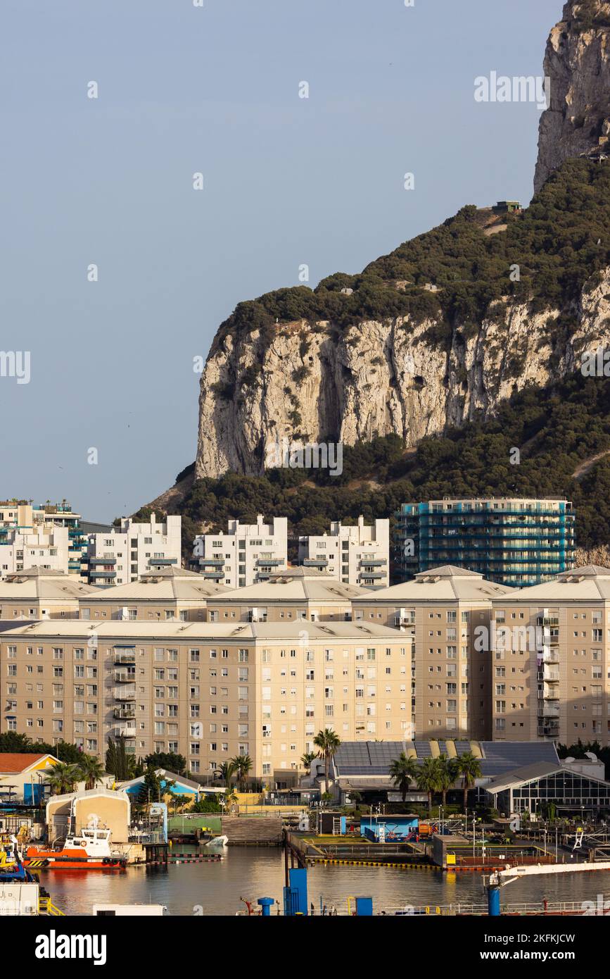 City Buildings, Port and Mountain by the Sea. Sunny Sky. Gibraltar ...