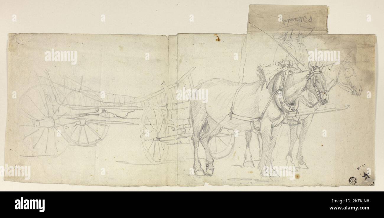 Two Horse Team with Driver, Pulling Carriage (recto); (Sketches of ...