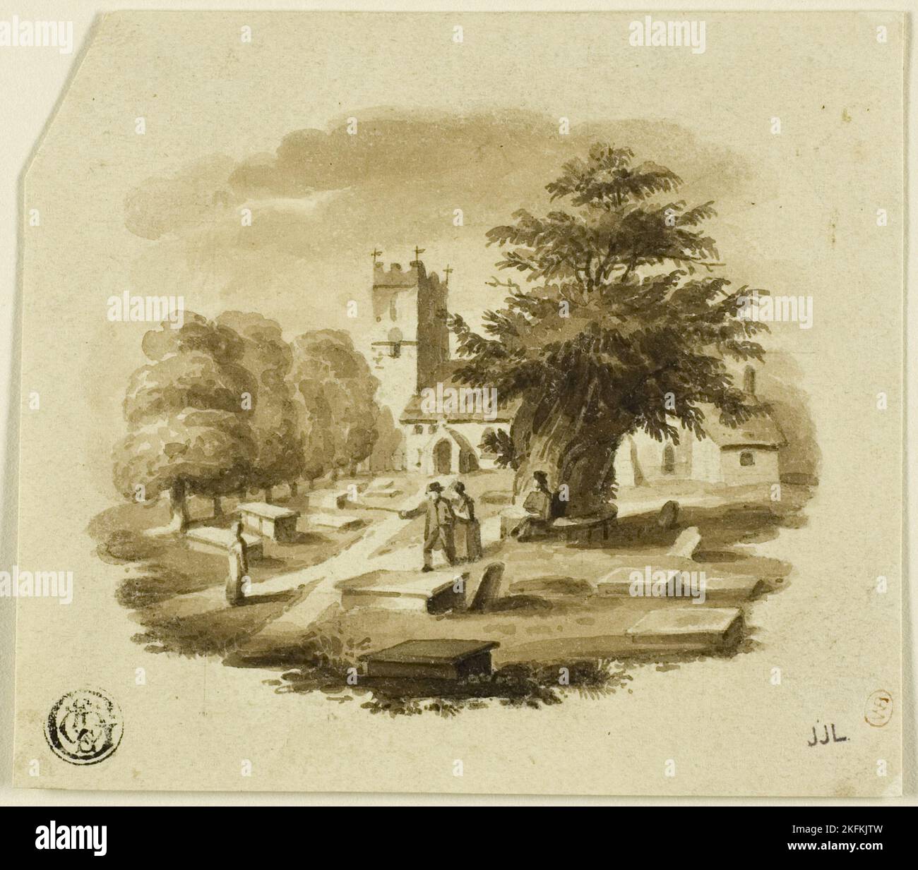 Figures in Cemetery Near Church, n.d. Attributed to Charles Alfred ...