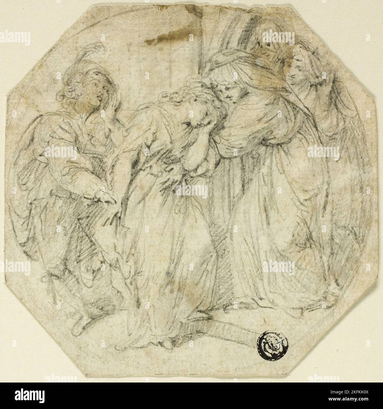 Swooning Woman at the Door of a Nunnery, Supported by Nun and Young Man ...