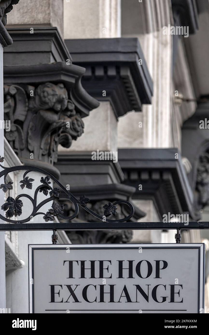 LONDON, UK - OCTOBER 29, 2022: Architectural detail on the Hop Exchange ...