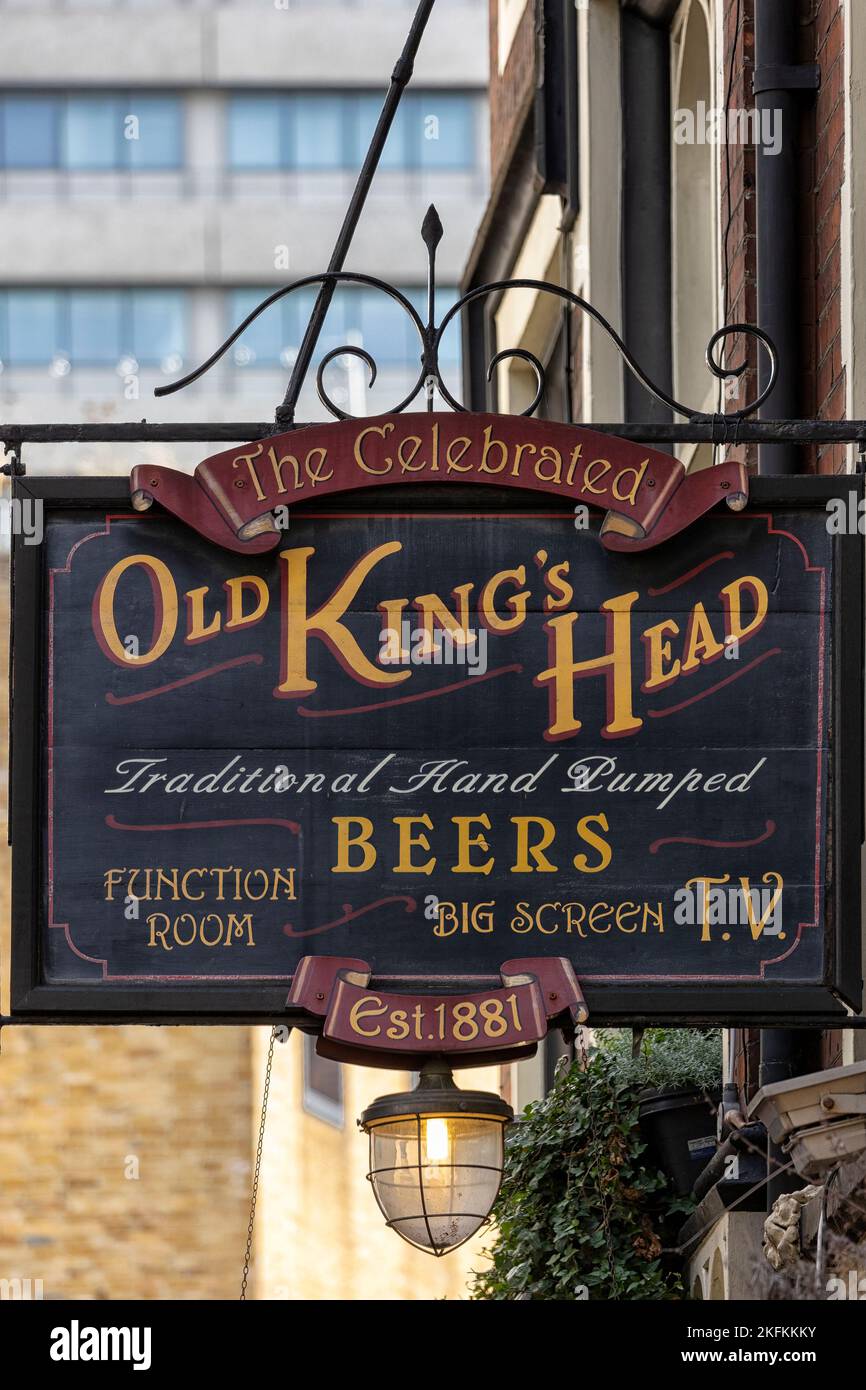 LONDON, UK - OCTOBER 29, 2022: Ornate colourful sign outside the Old ...