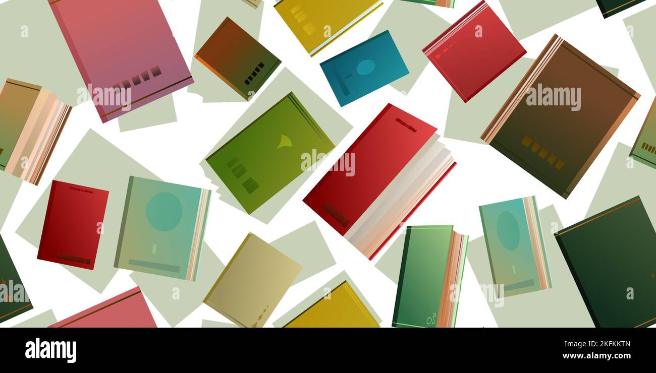 Books items seamless pattern. Cartoon style. Great collection for ...