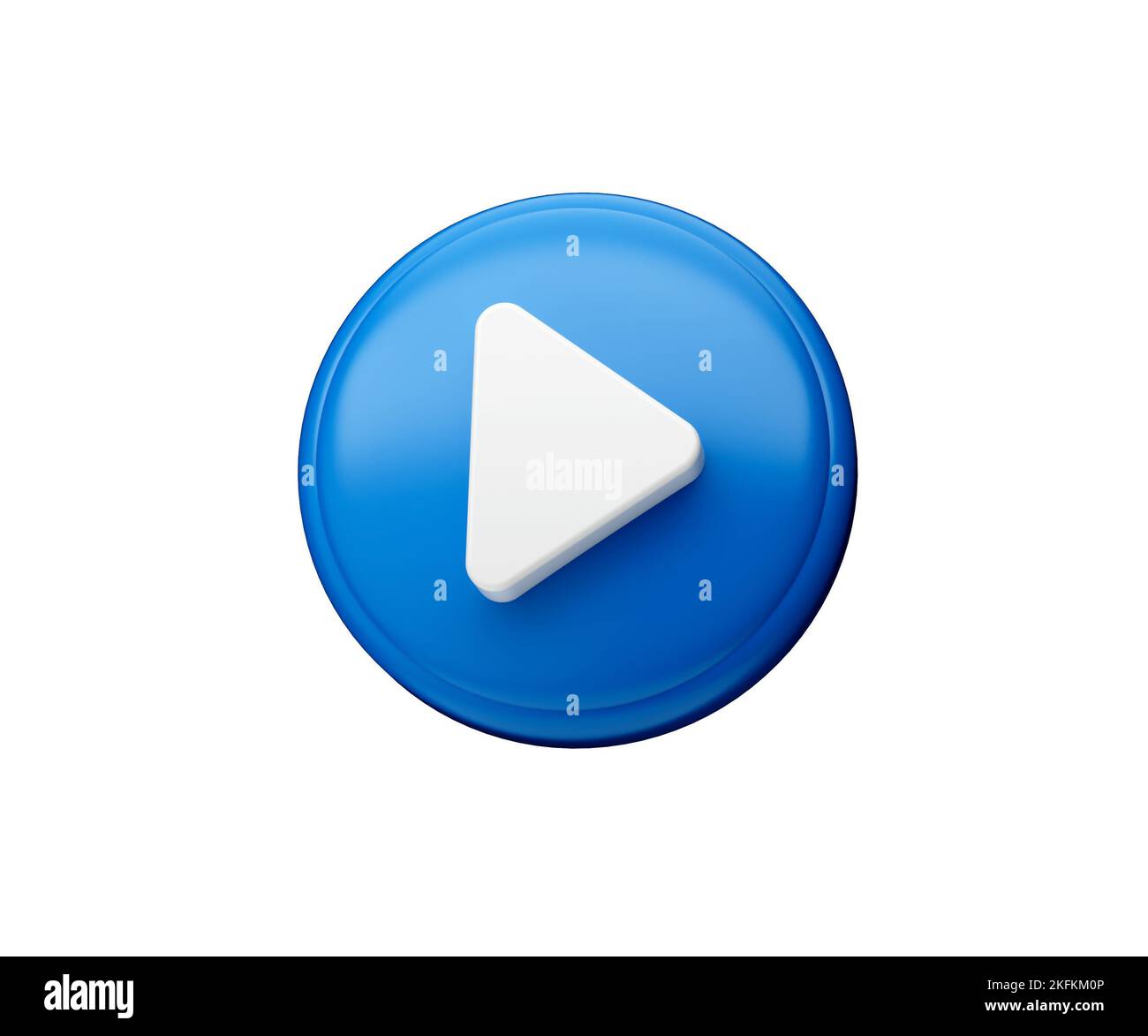 A 3D illustration of a blue play button isolated on a white background ...