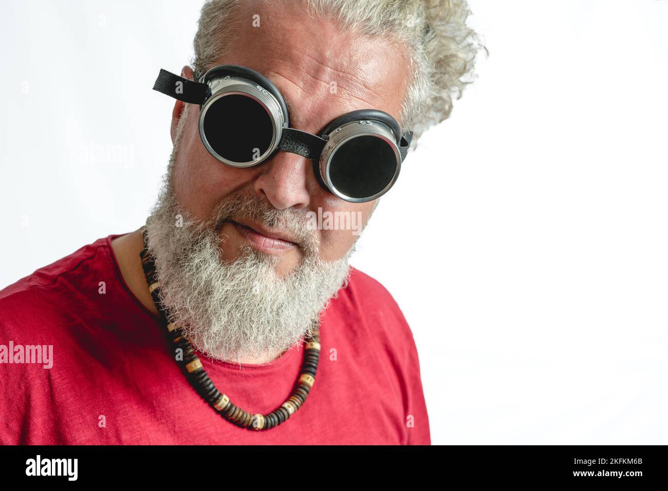 funny adult hipster expression, middle age guy with meltdown goggles ...