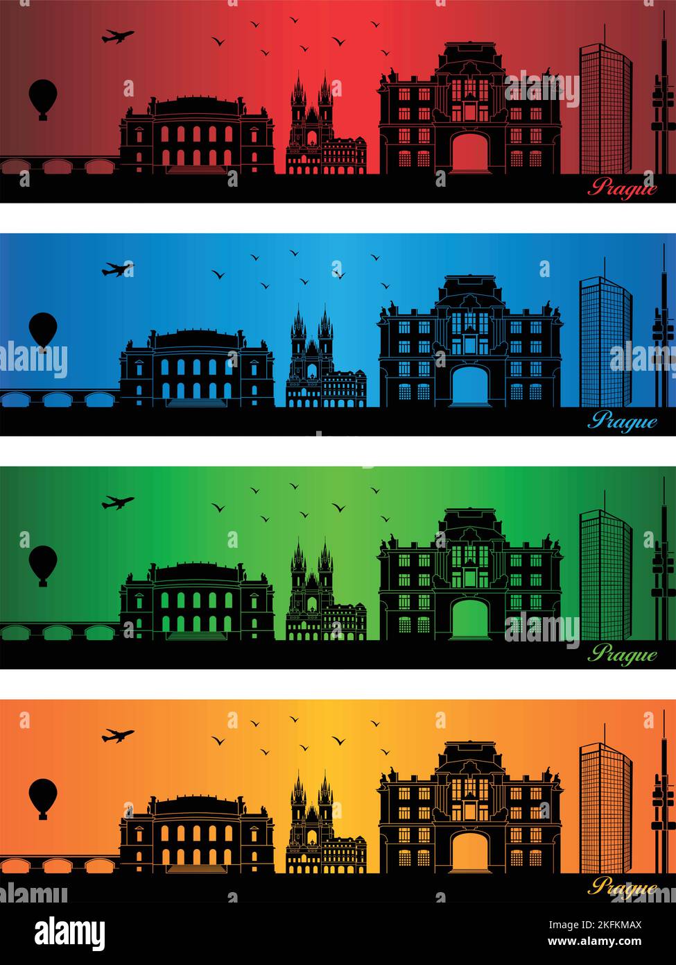 Prague city in a four different colors - illustration, Town in colors ...
