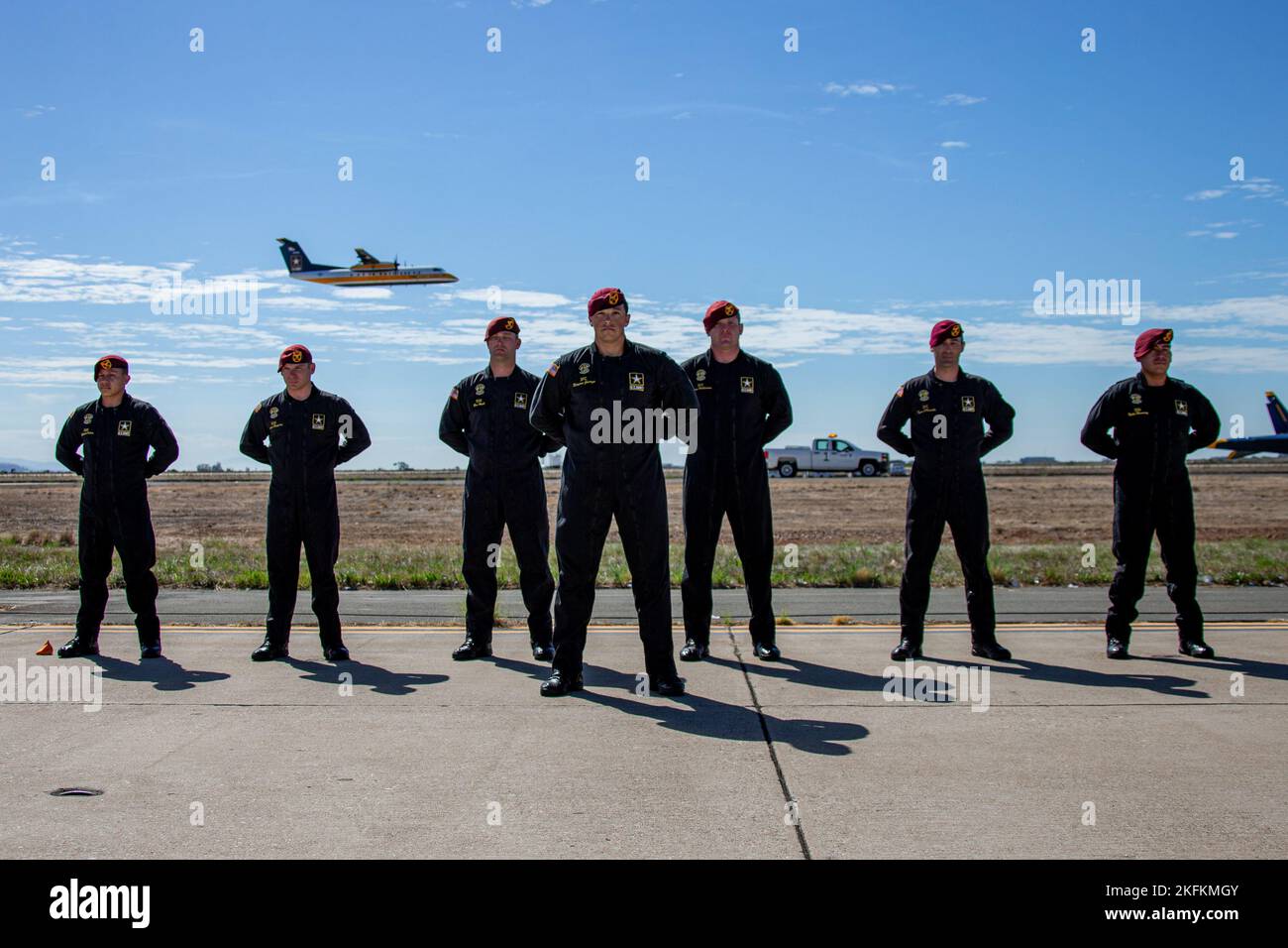 The U.S. Army Parachute Team, nicknamed the Golden Knights, stand at ...