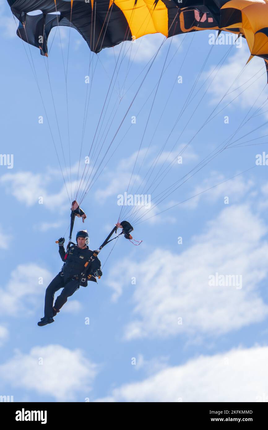 Sgt. 1st Class Ryan O'Rourke of the U.S. Army Parachute Team lands his ...