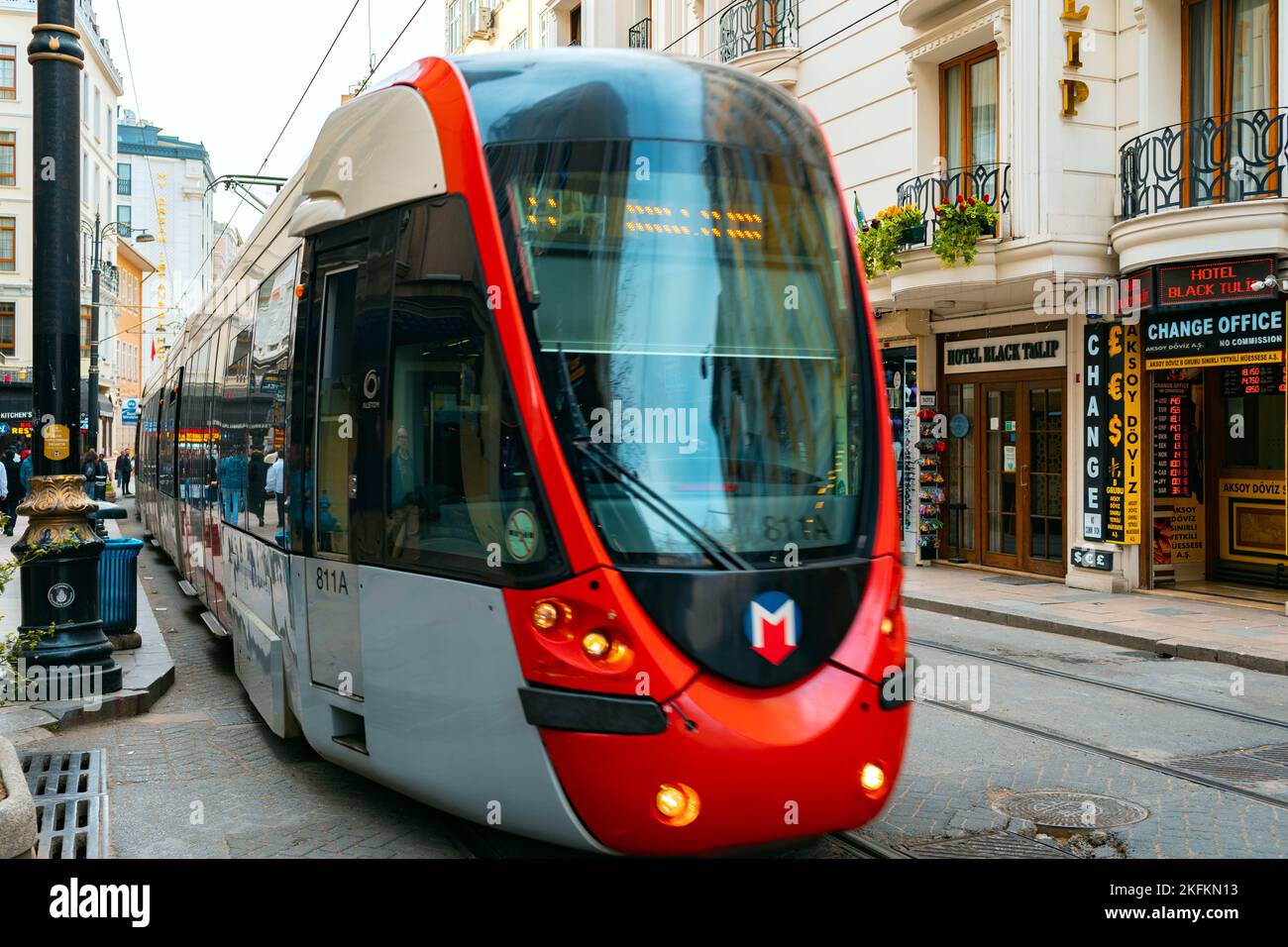 ISTANBUL, TURKEY - APRIL 1, 2022 : Modern tram passing through streets ...