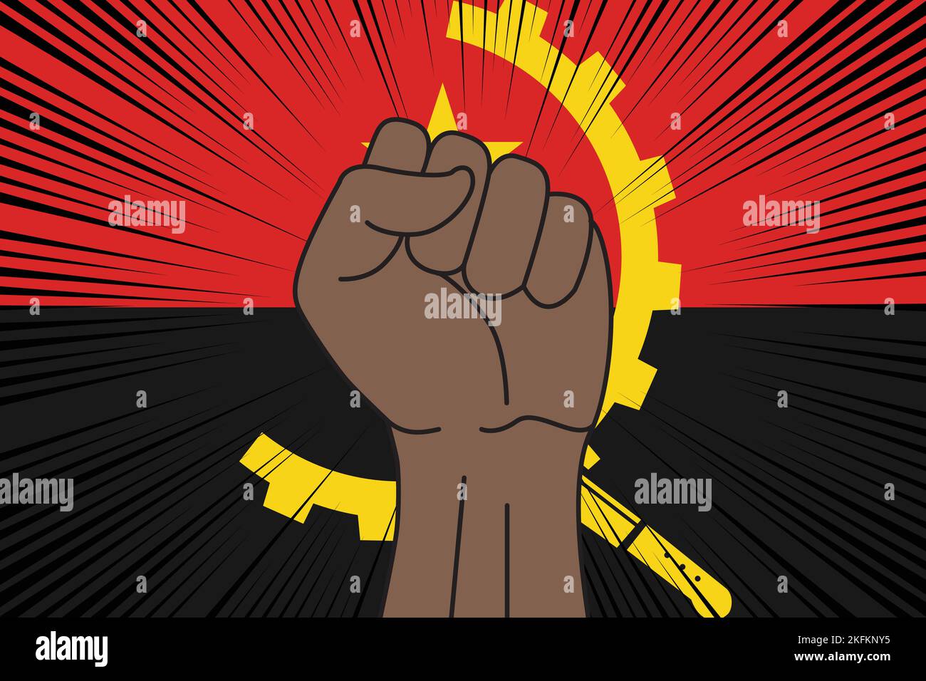 Human fist clenched symbol on flag of Angola background. Power and ...
