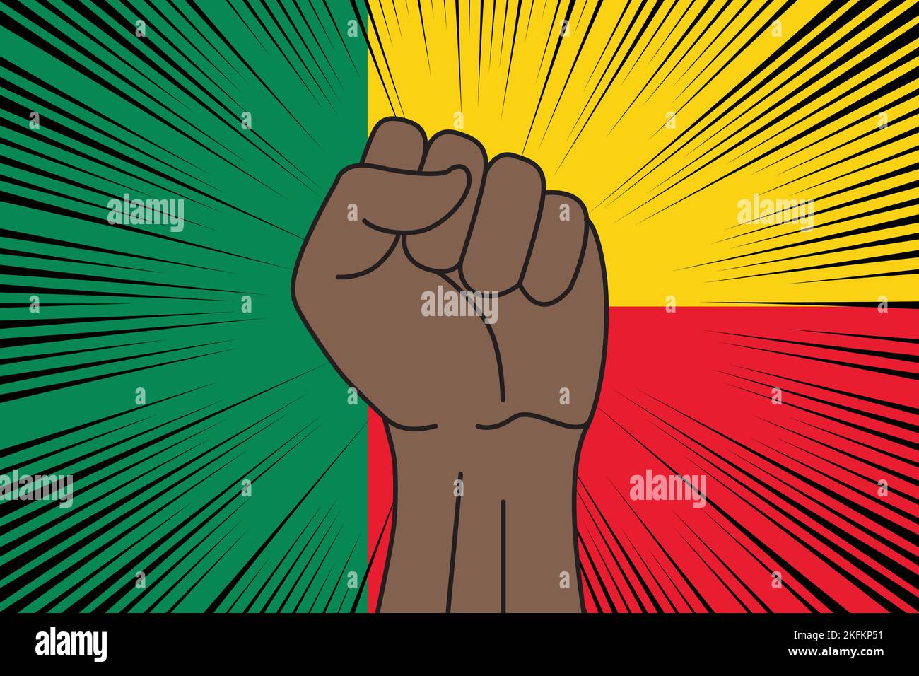 Human fist clenched symbol on flag of Benin background. Power and ...