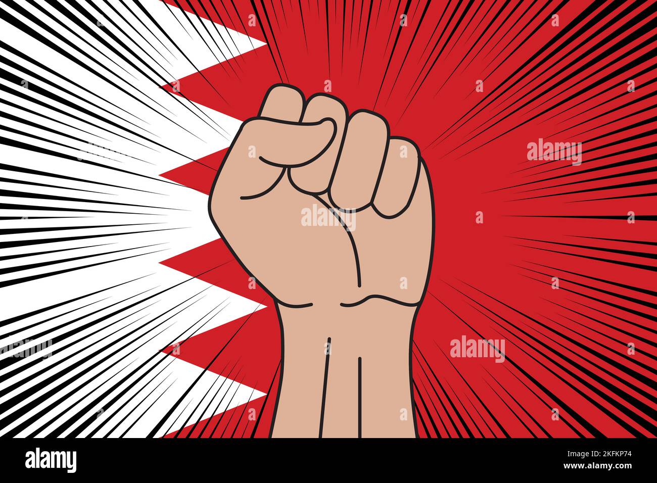 Human fist clenched symbol on flag of Bahrain background. Power and ...