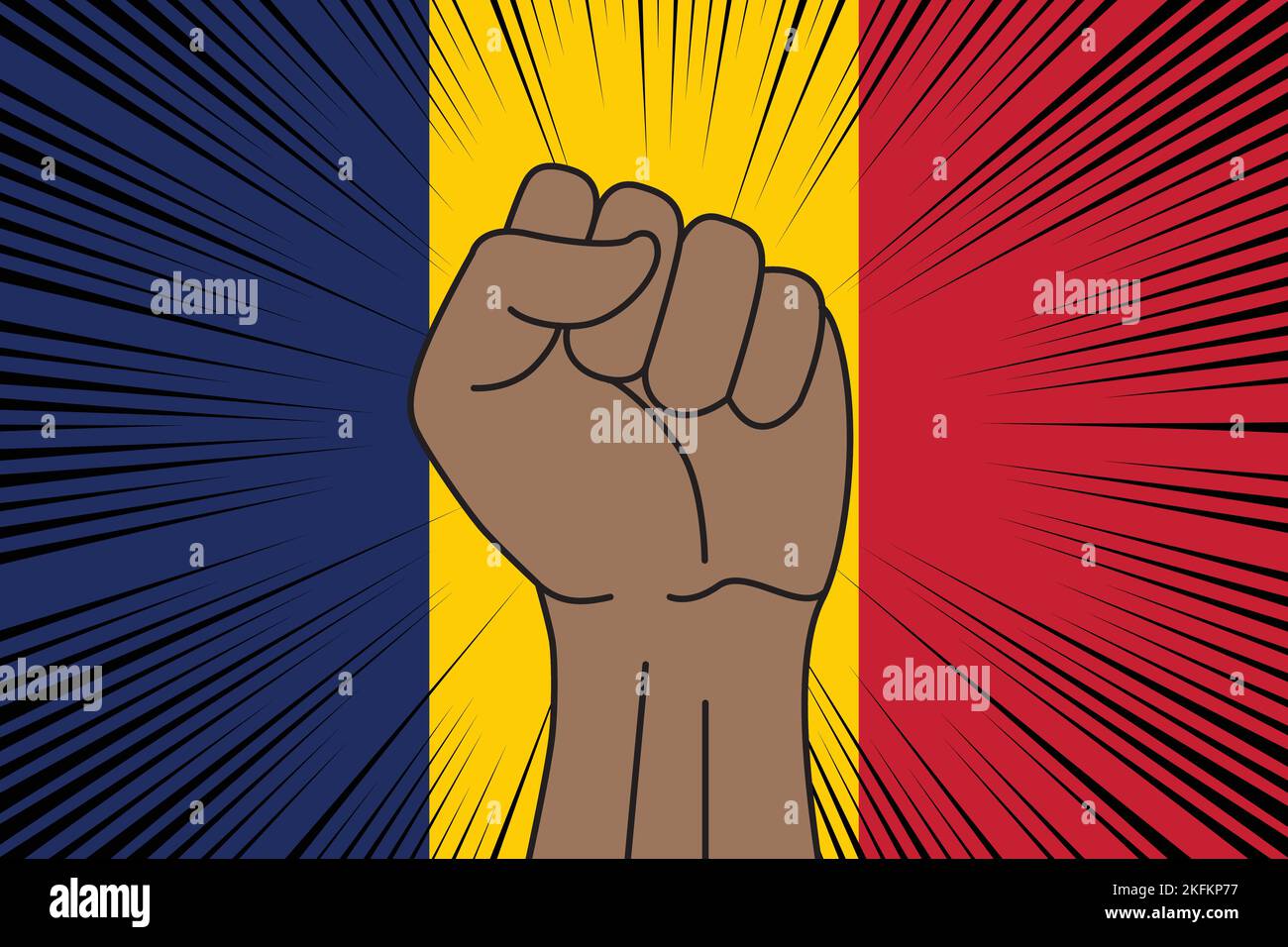Human fist clenched symbol on flag of Chad background. Power and ...