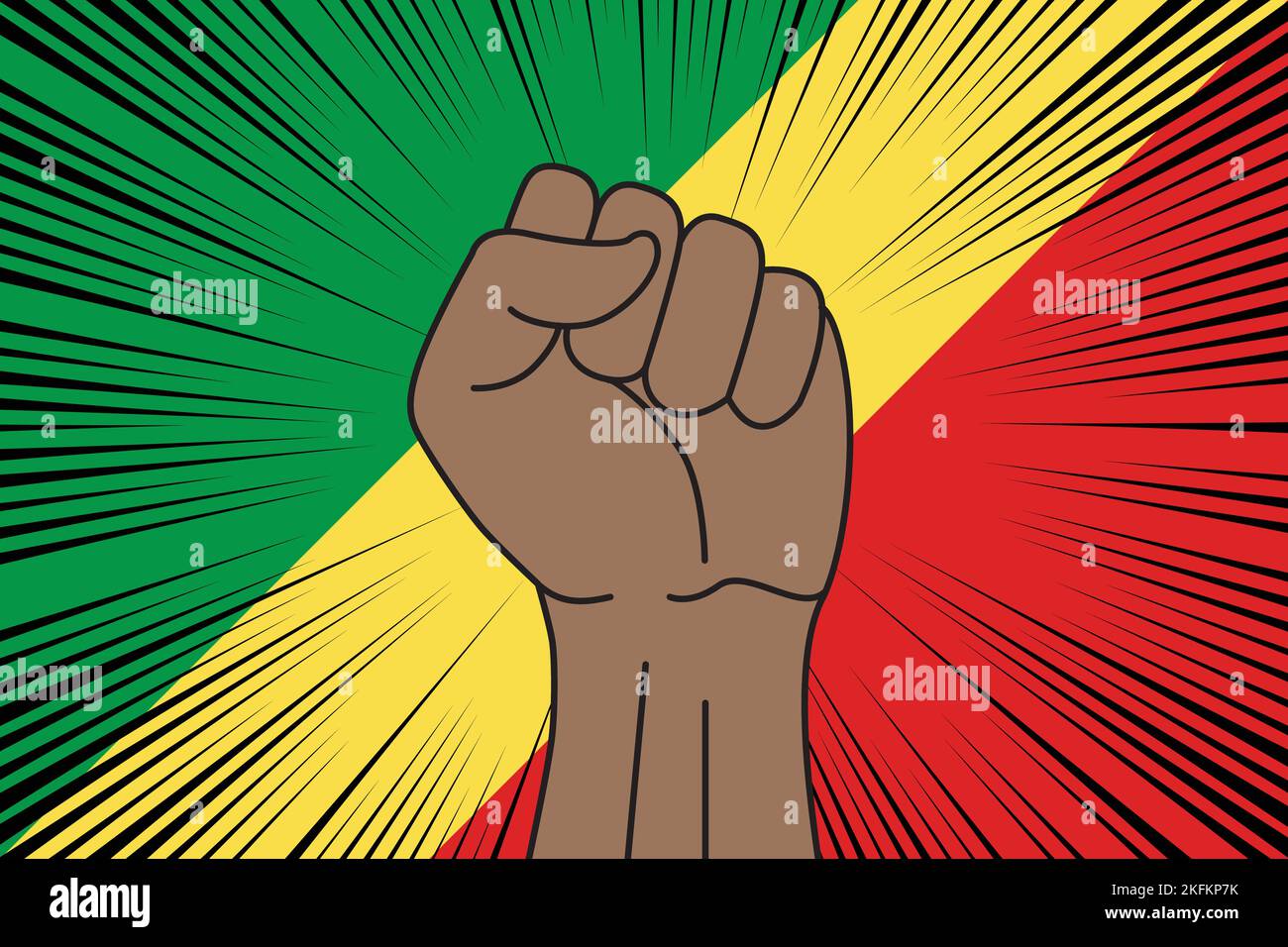 Human fist clenched symbol on flag of Congo background. Power and ...