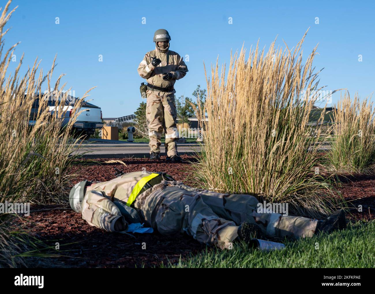 U.S. Air Force Airmen conduct a simulated human remains recovery during ...