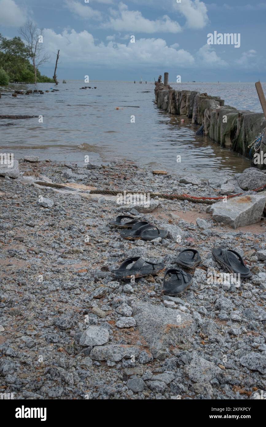 aerial image of the beach with lots of granite rocks Stock Photo - Alamy