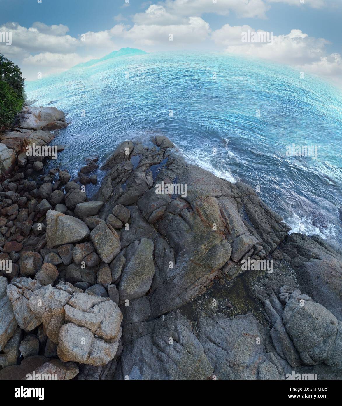 aerial image of the beach with lots of granite rocks Stock Photo - Alamy