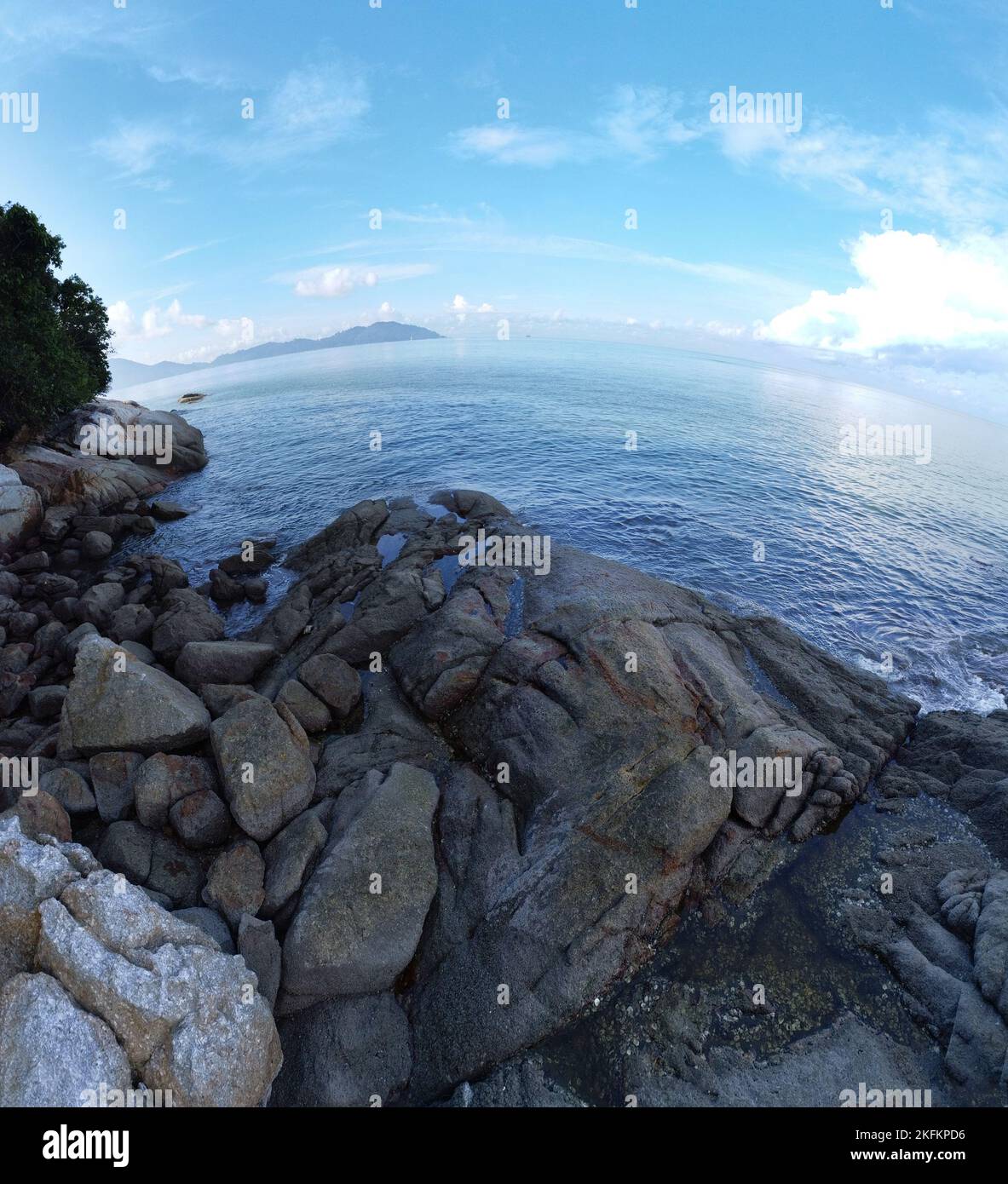 aerial image of the beach with lots of granite rocks Stock Photo - Alamy