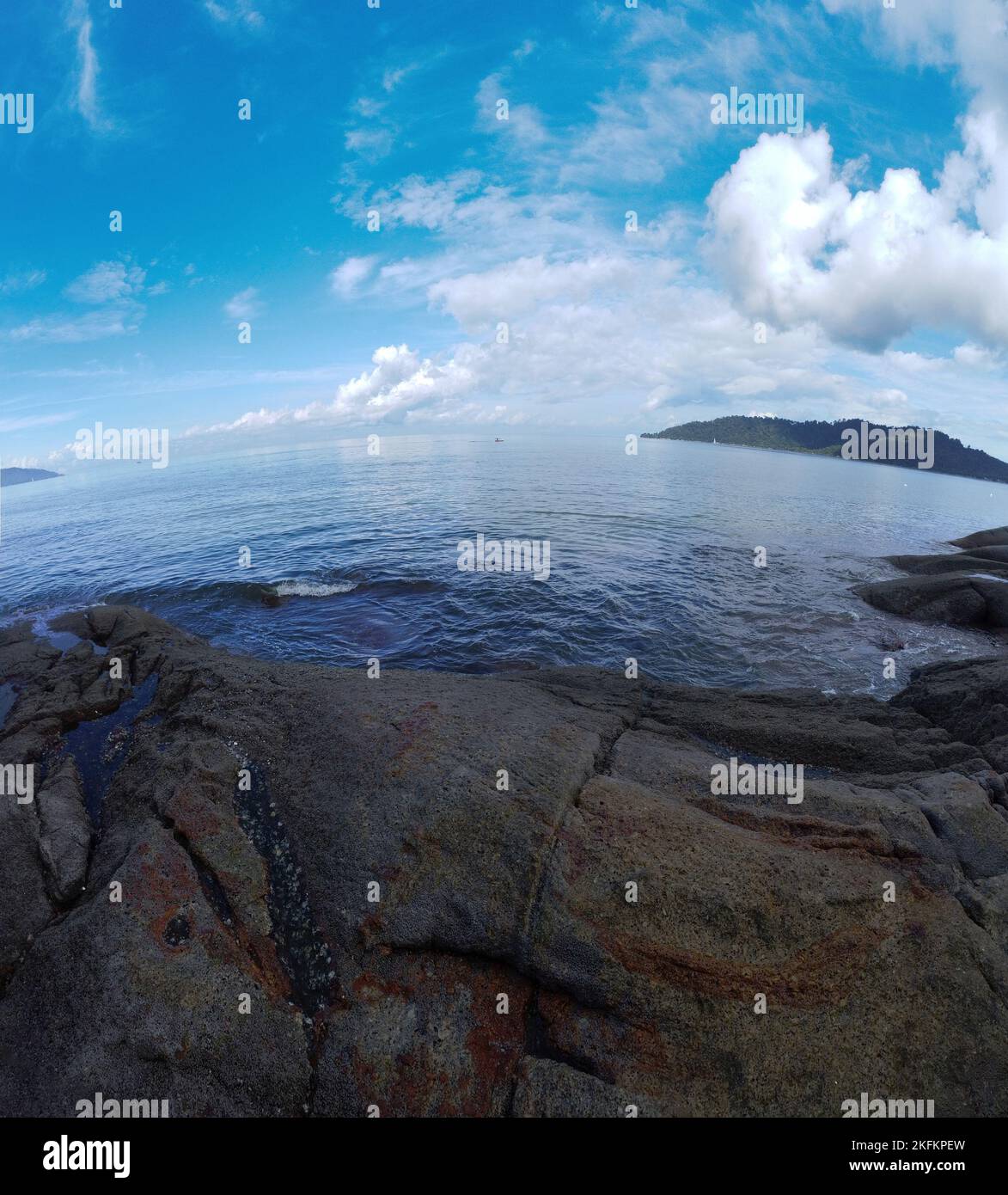 aerial image of the beach with lots of granite rocks Stock Photo - Alamy