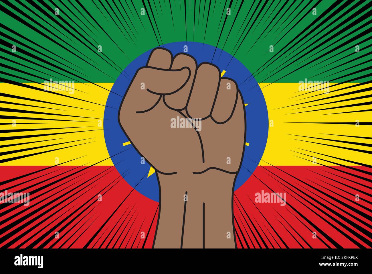 Human fist clenched symbol on flag of Ethiopia background. Power and ...