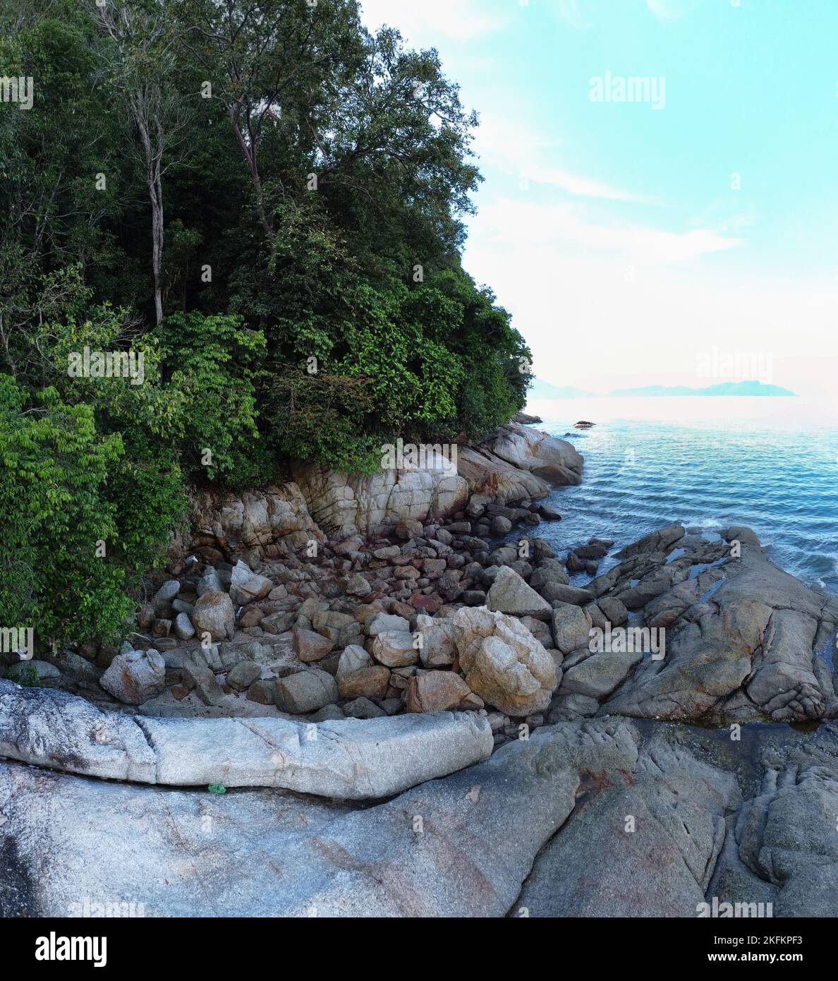 aerial image of the beach with lots of granite rocks Stock Photo - Alamy