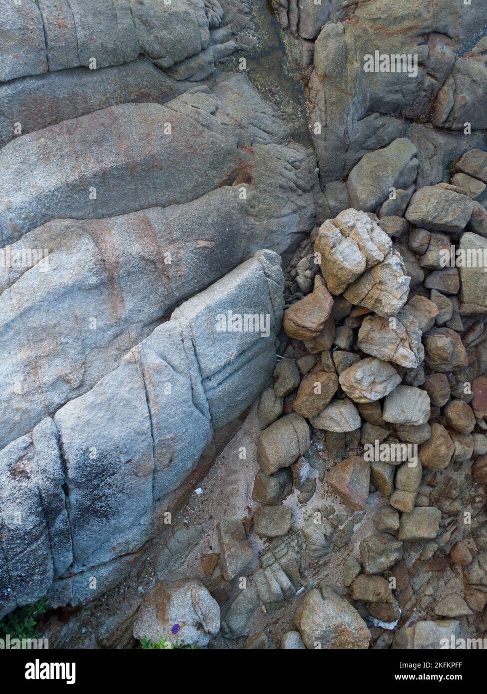 aerial image of the beach with lots of granite rocks Stock Photo - Alamy