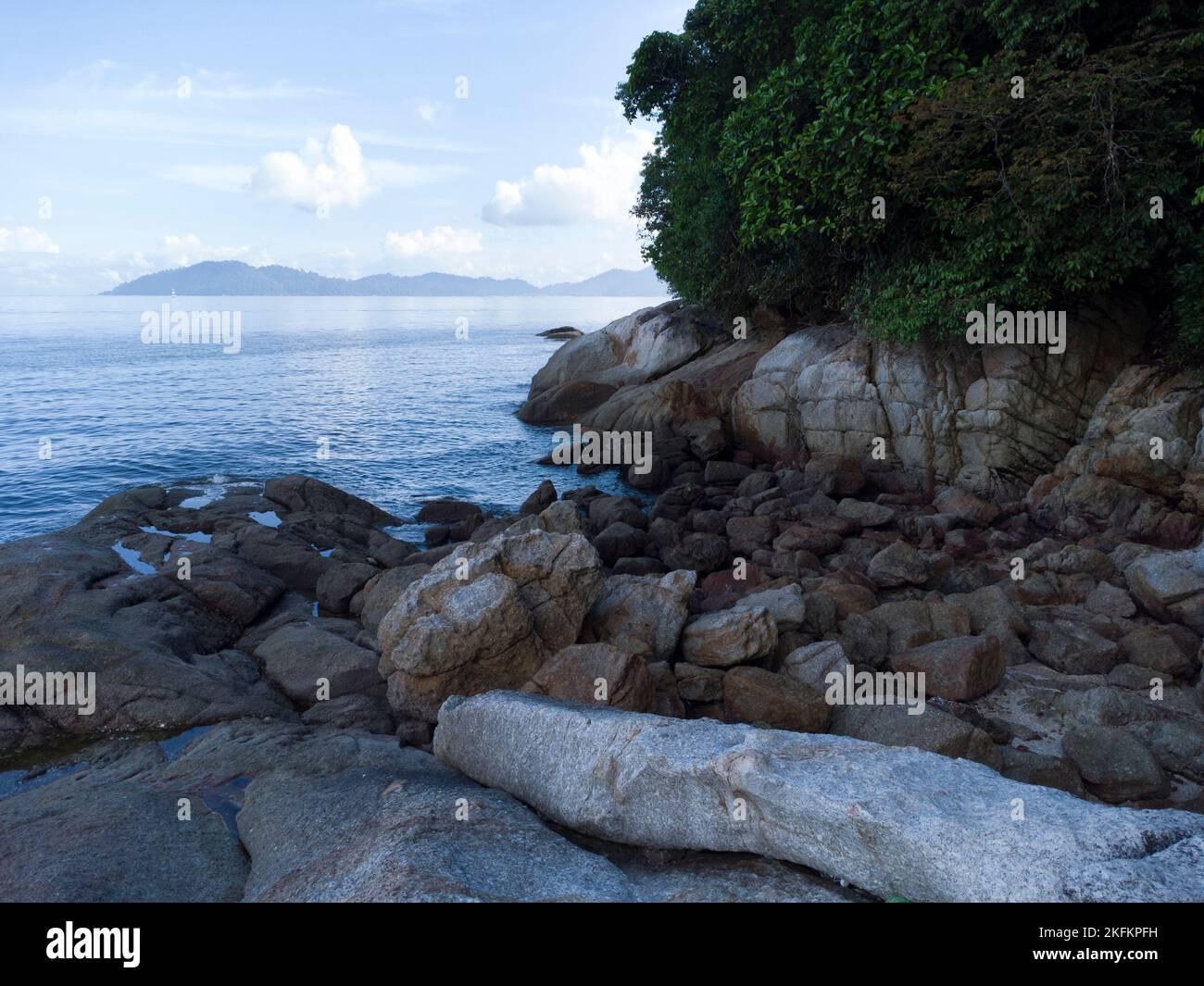 aerial image of the beach with lots of granite rocks Stock Photo - Alamy