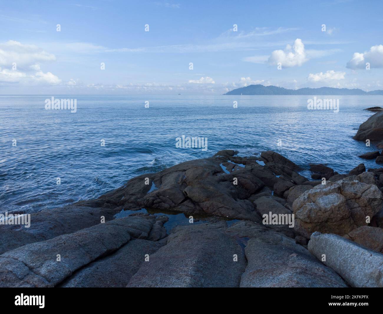 aerial image of the beach with lots of granite rocks Stock Photo - Alamy
