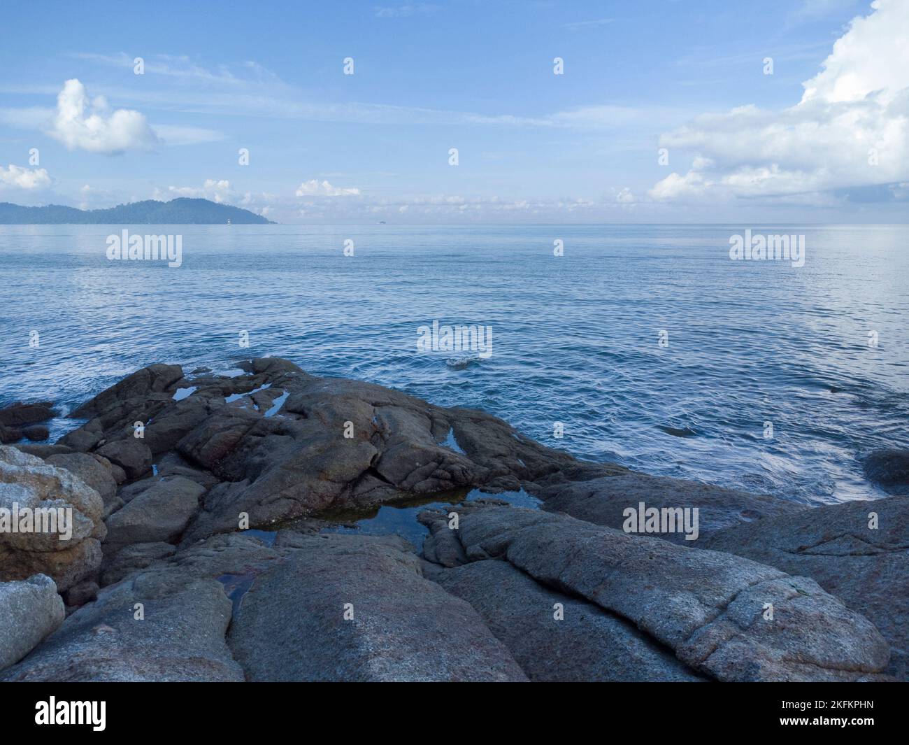 aerial image of the beach with lots of granite rocks Stock Photo - Alamy