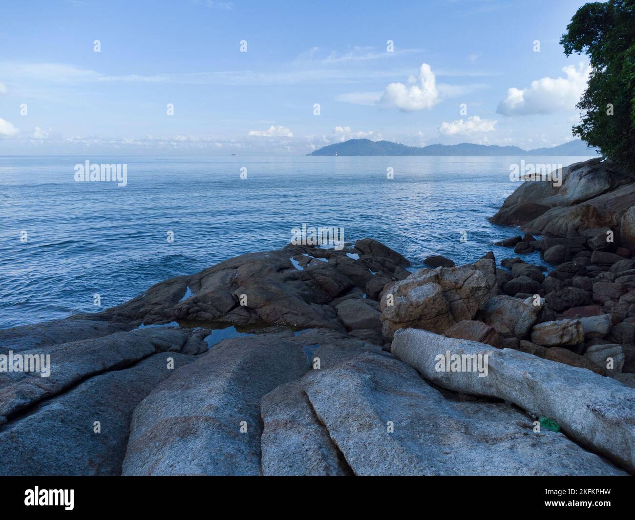 aerial image of the beach with lots of granite rocks Stock Photo - Alamy