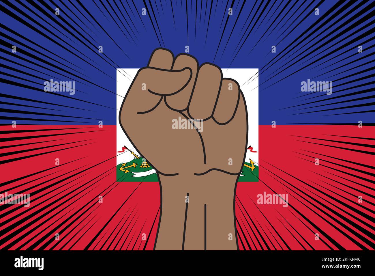 Human fist clenched symbol on flag of Haiti background. Power and ...