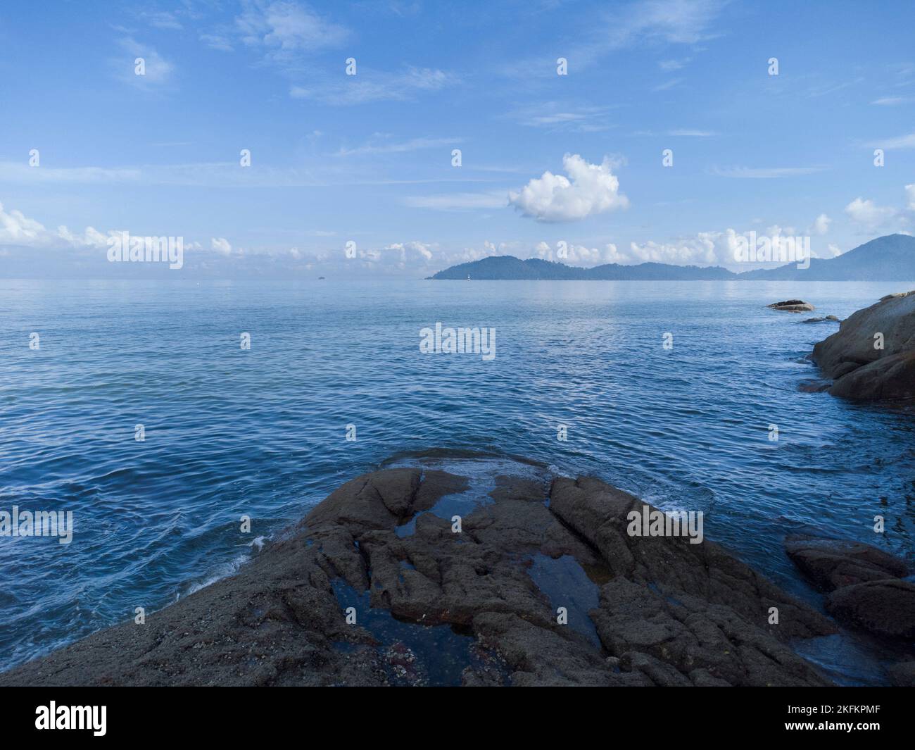 aerial image of the beach with lots of granite rocks Stock Photo - Alamy