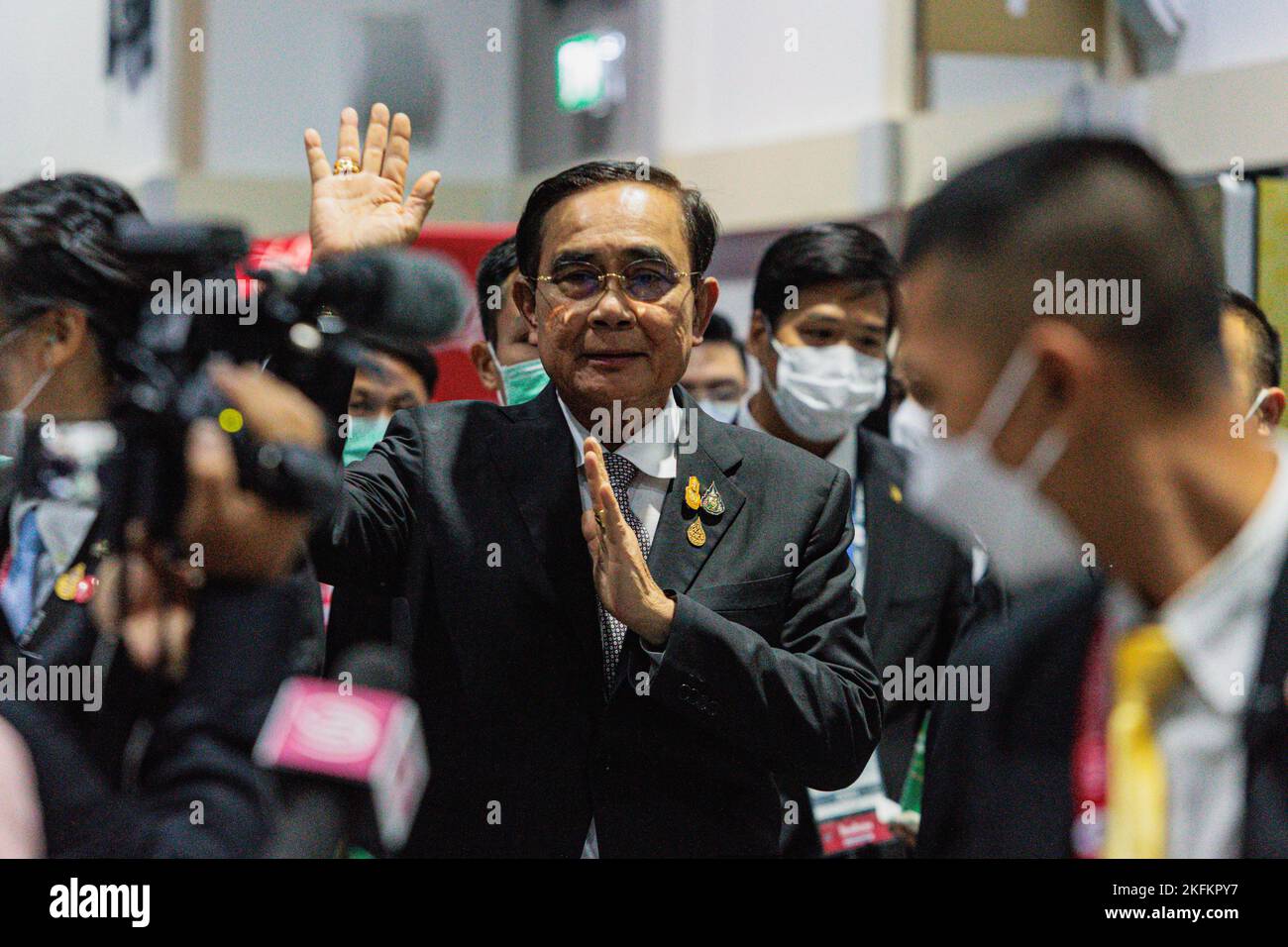 Prayut Chan-o-cha, Prime minister of Thailand waves in greeting to press during the APEC 2022 ...