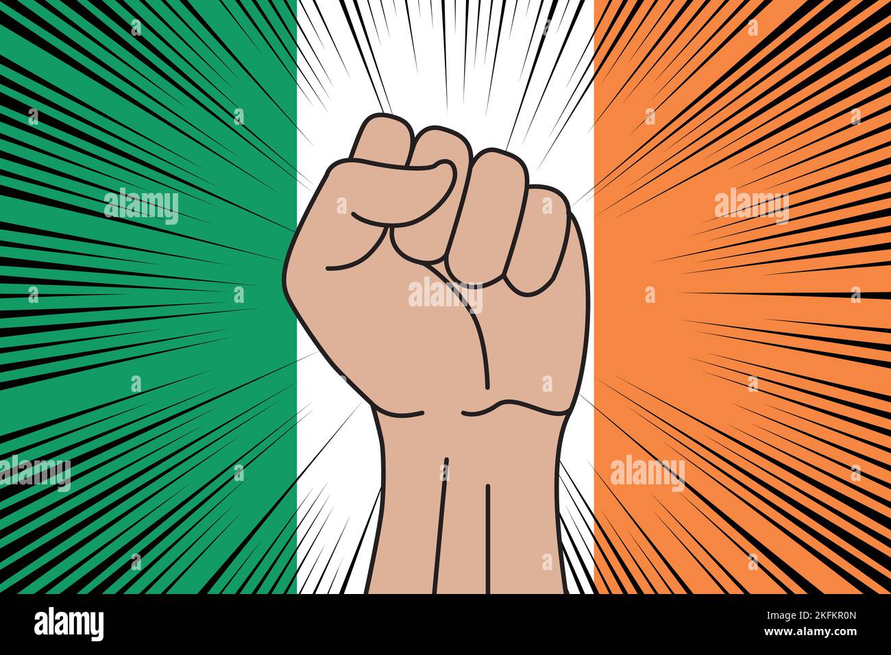 Human fist clenched symbol on flag of Ireland background. Power and ...