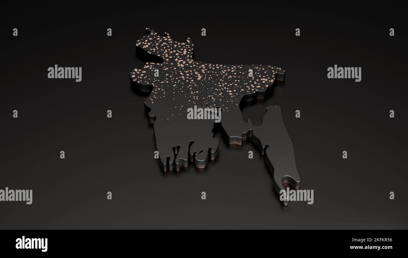 3d illustration Bangladesh metallic premium exclusive black map Stock ...