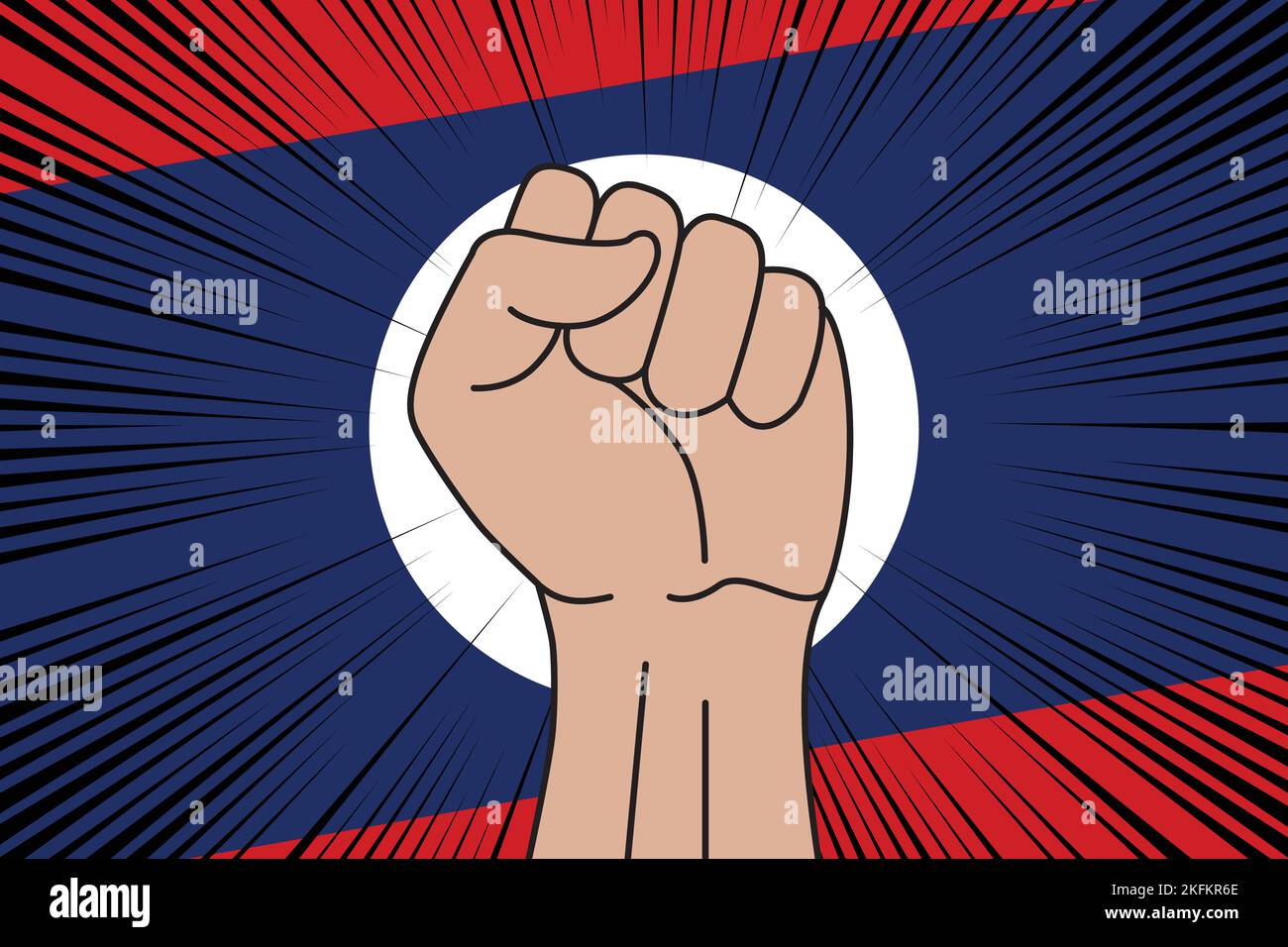 Human fist clenched symbol on flag of Laos background. Power and ...