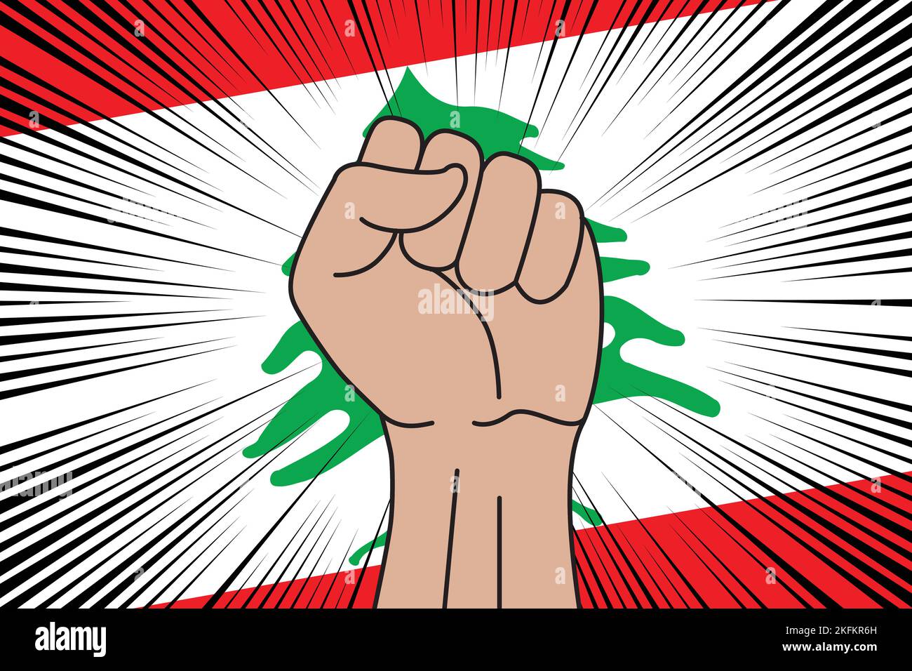 Human fist clenched symbol on flag of Lebanon background. Power and ...