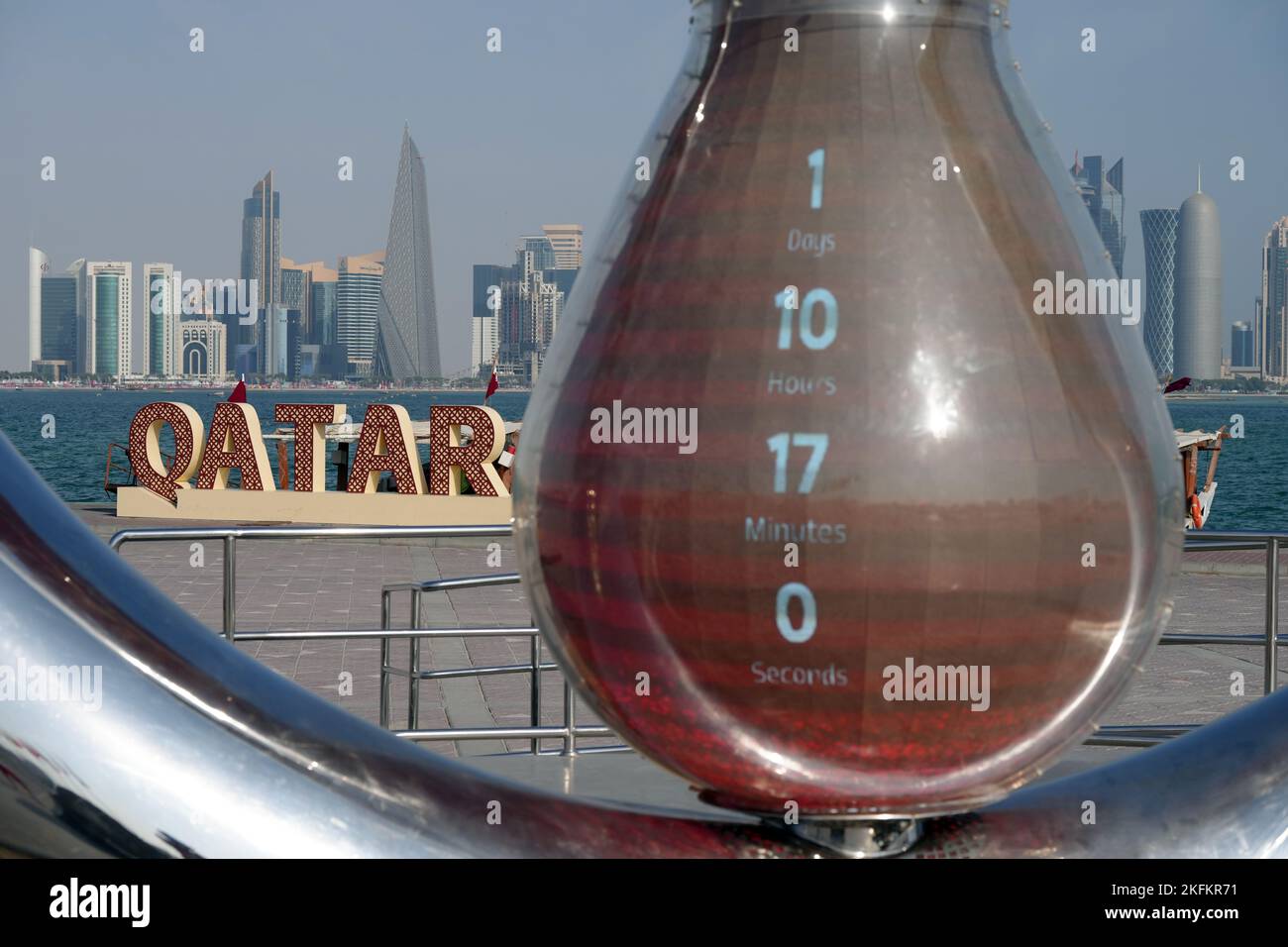 The FIFA World Cup count down clock, Doha Corniche, ahead of the FIFA ...