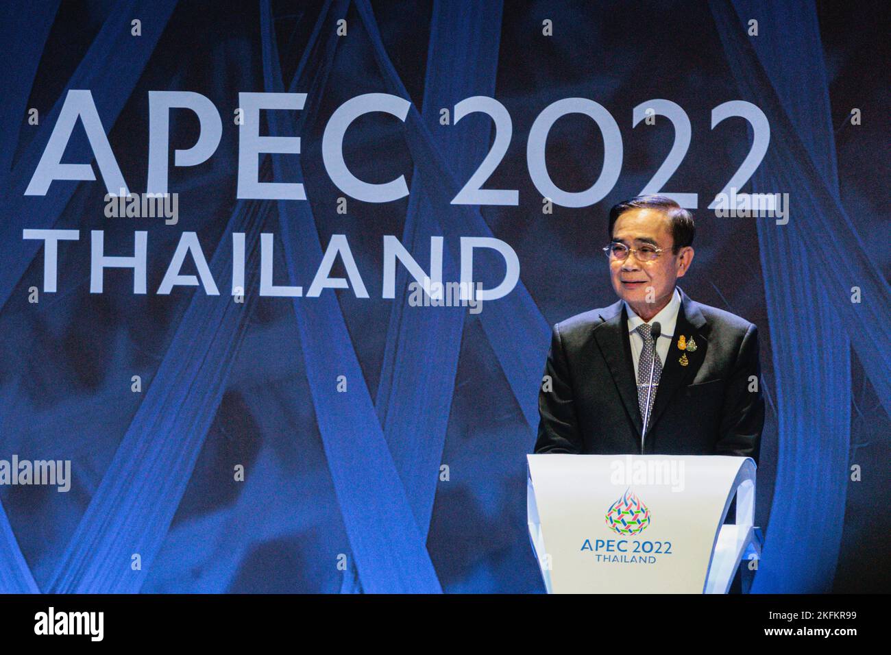 Prayut Chan-o-cha, Prime minister of Thailand speaks during the APEC 2022 press conference in ...