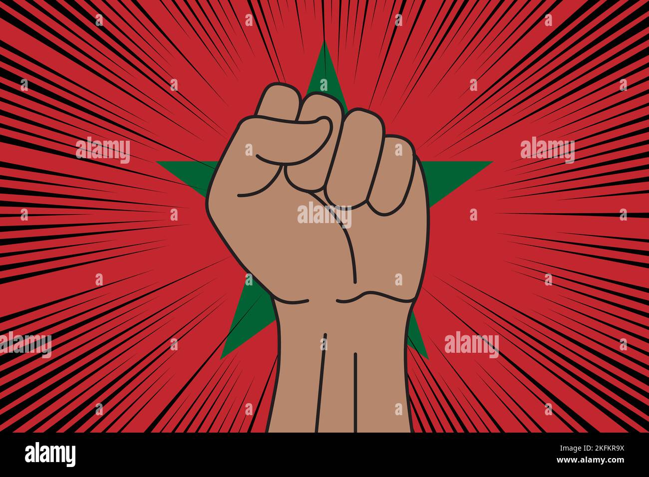 Human fist clenched symbol on flag of Morocco background. Power and ...