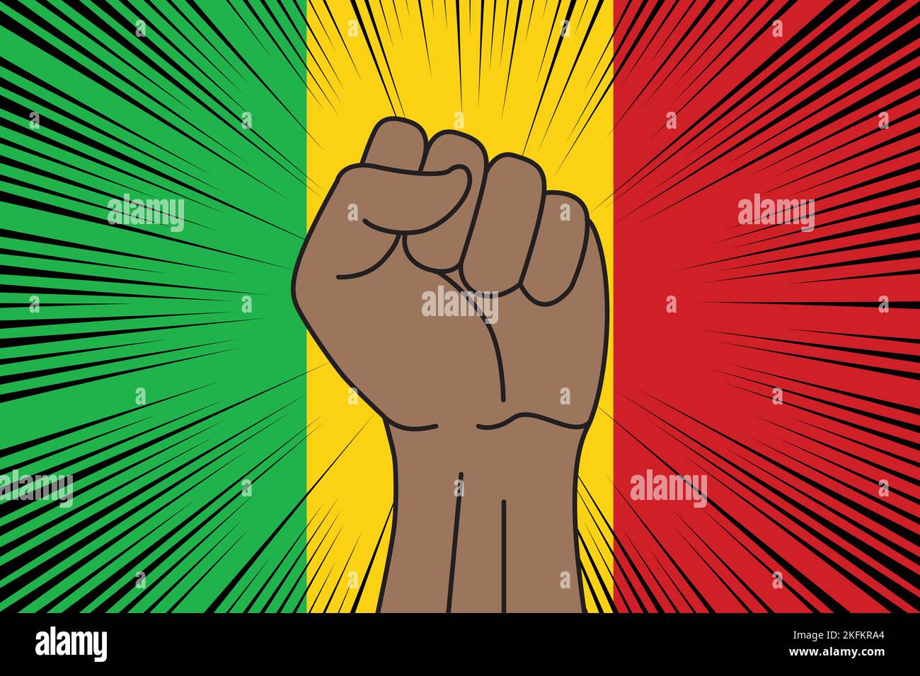 Human fist clenched symbol on flag of Mali background. Power and ...