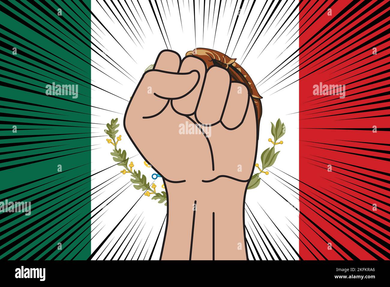 Human fist clenched symbol on flag of Mexico background. Power and strength logo Stock Vector ...