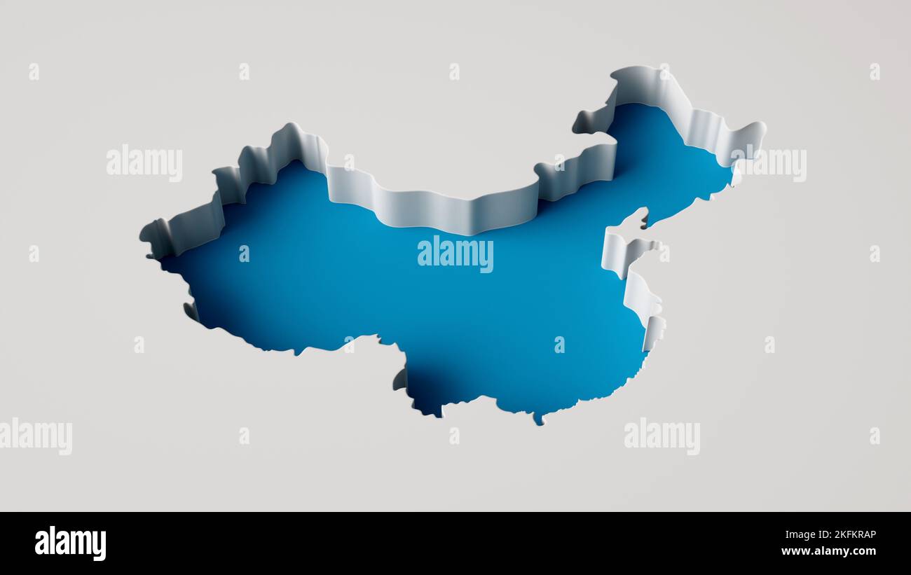 A 3d illustration of China map with inner extrudes sea depth with inner ...