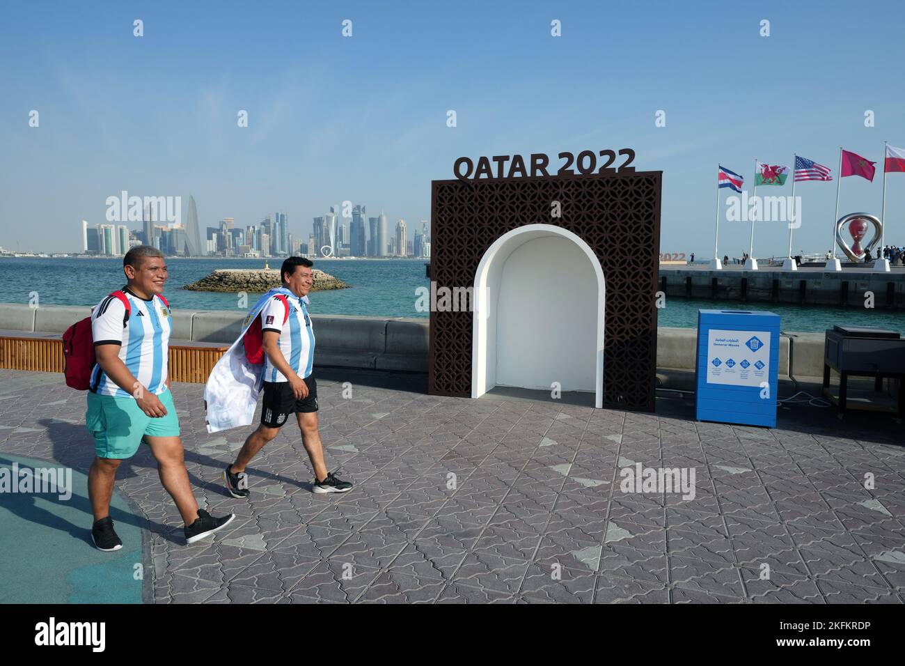 Argentina fans walk around Doha Corniche, ahead of the FIFA World Cup ...