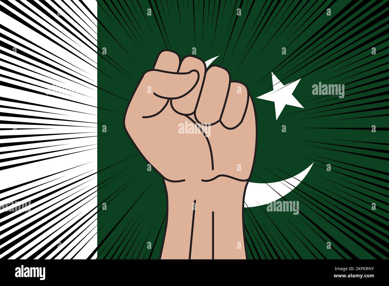 Human fist clenched symbol on flag of Pakistan background. Power and ...