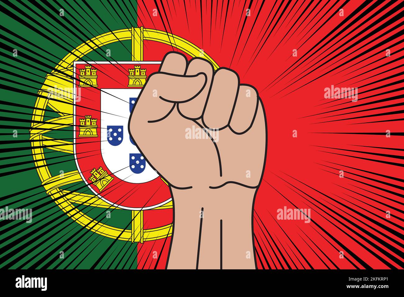Human fist clenched symbol on flag of Portugal background. Power and ...