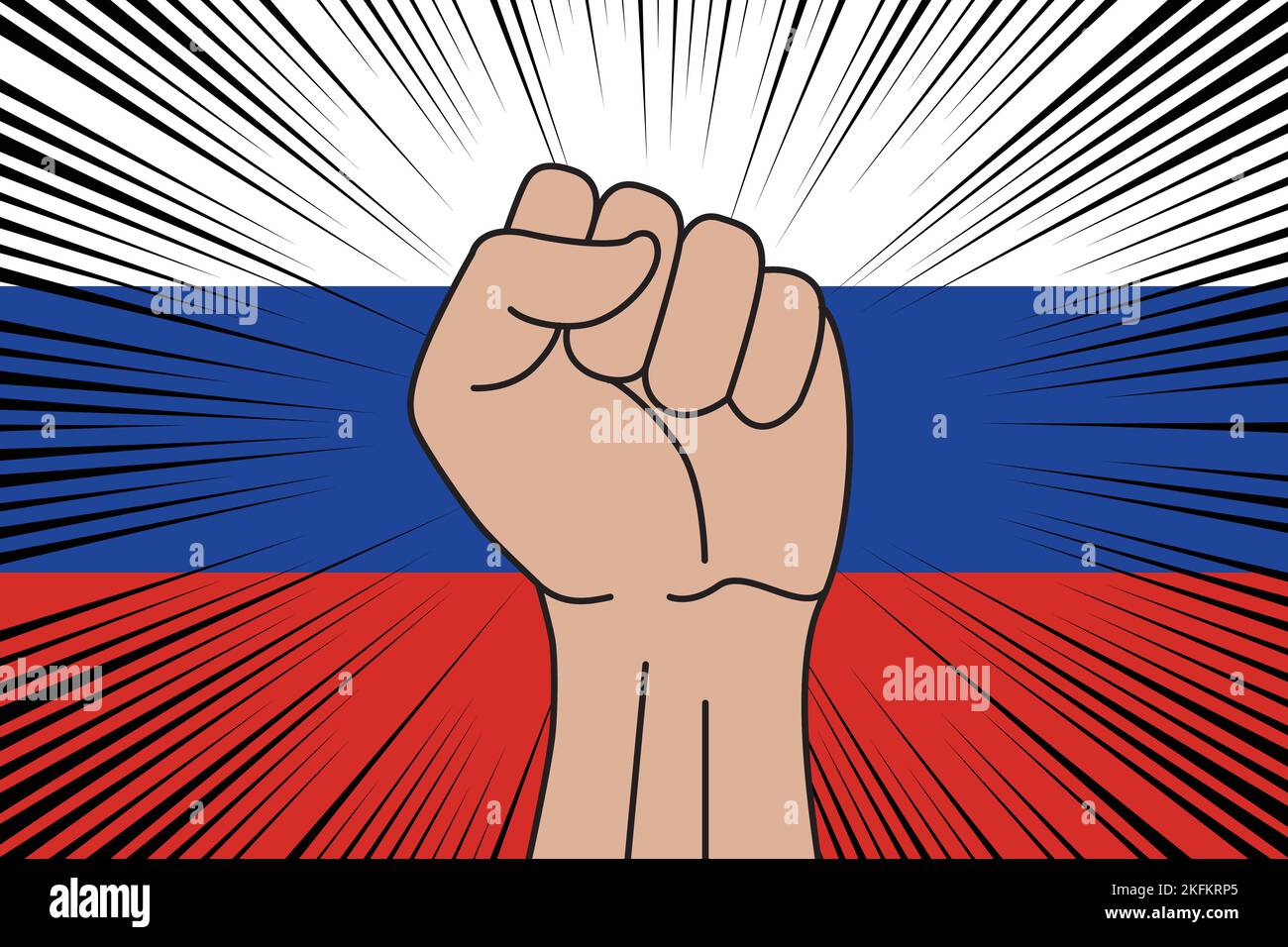Human fist clenched symbol on flag of Russia background. Power and ...