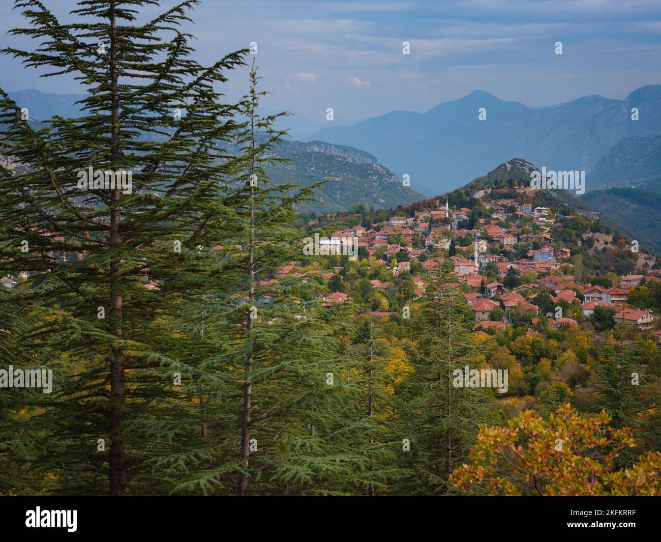Aerial photo of town of Ormana Ibradi Antalya Turkey in autumn sunny ...