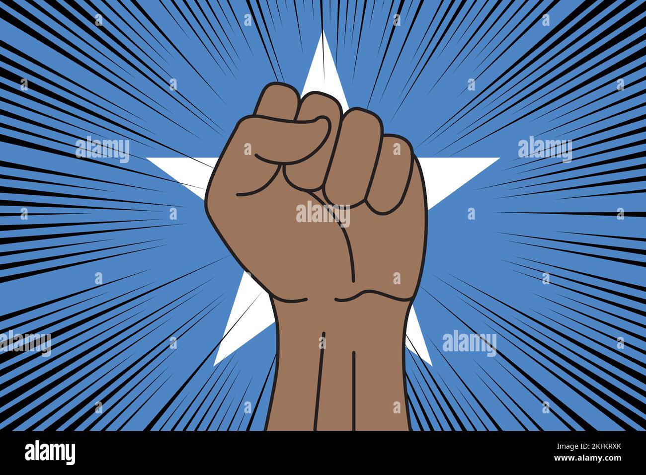 Human fist clenched symbol on flag of Somalia background. Power and ...